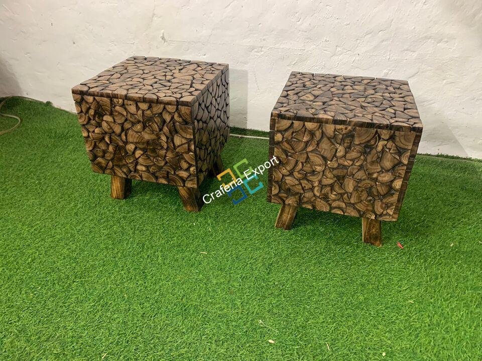 Wooden Natural Square Shaped Log Coffee Table Stool - Indian ...