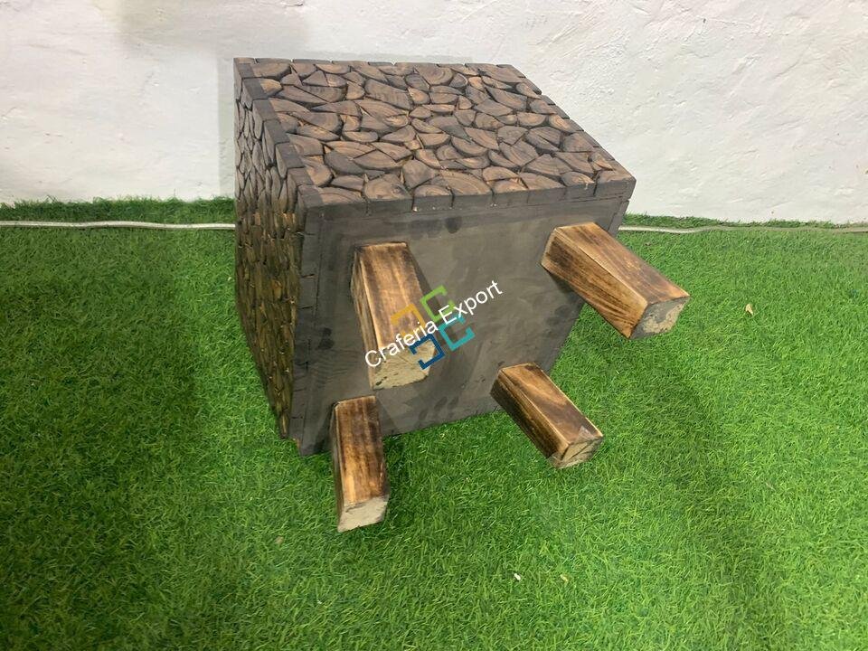 Wooden Natural Square Shaped Log Coffee Table Stool - Indian ...